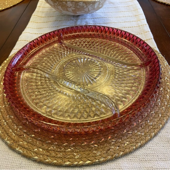 Kitchen | Vintage Indiana Diamond Point Glass Ruby Glass 3 Part Relish ...